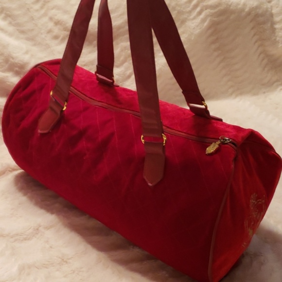 Bags | Quilted Red Velvet Mini Duffle Bag | Poshmark